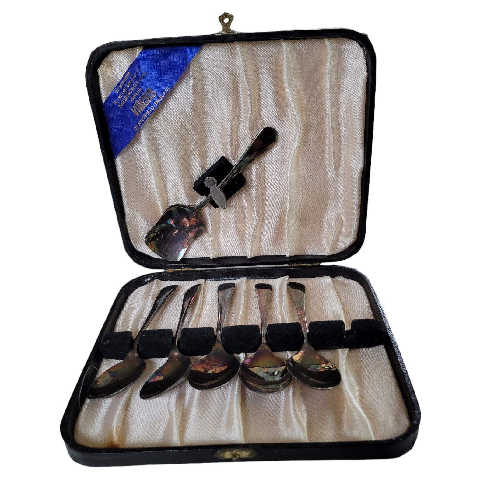 Vtg Silver Viners Sheffield England Tea Spoon & Sugar Spoon Set Black ...