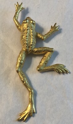 Vintage JJ Gold Tone Frog In Action Pin Brooch Climbing Moving | eBay