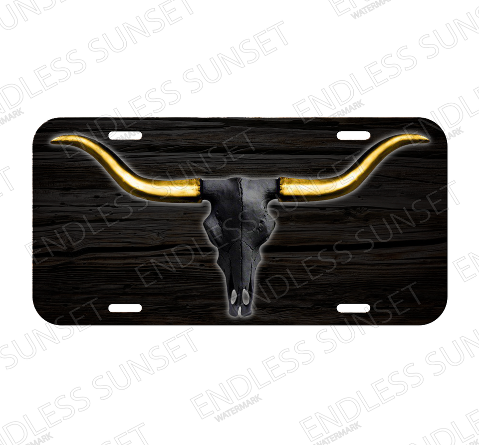 Black Bull Skull Cow Horns Farmer Rancher Farm Beef License Plate Front ...