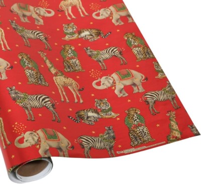 Caspari 6' Continuous Gift Wrap Roll, Wild Christmas Red Embossed Foil ...