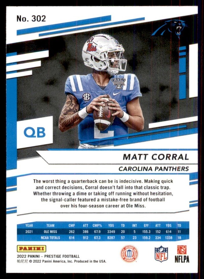 2022 Prestige Football Rookies #302 Matt Corral - Carolina Panthers | eBay
