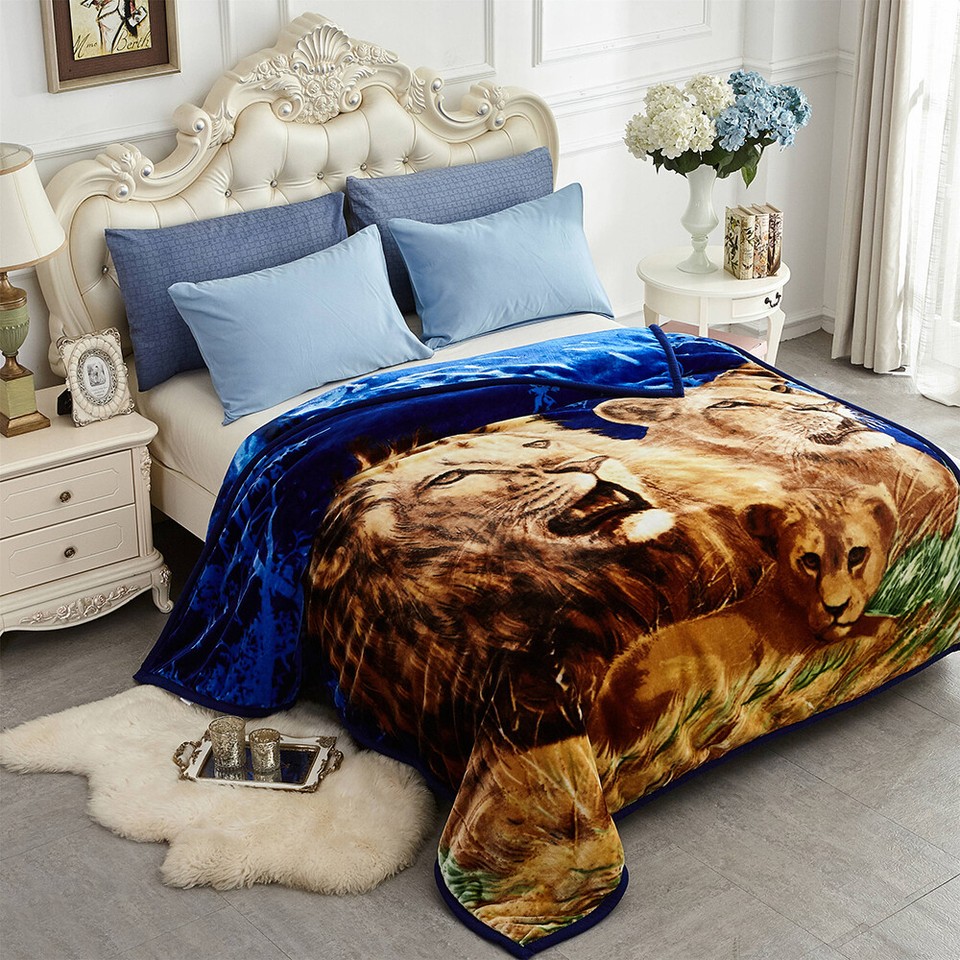 Animal Print Blanket Wolf Tiger Lion Design Thick Soft Fur Mink ...