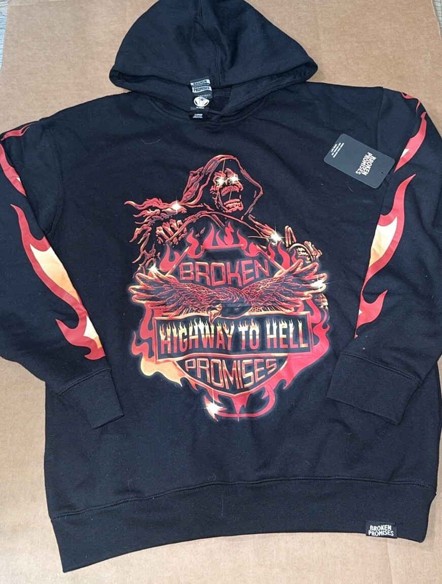 Broken Promises Hoodie Skull Grim Reaper Highway To Hell MENS SIZE ...