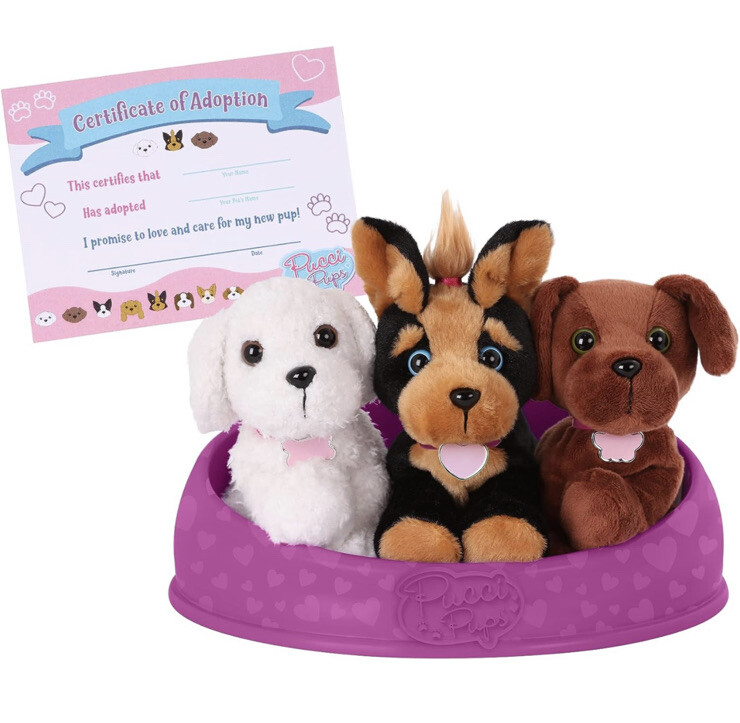 Pucci Pups Adopt-A-Pucci Pup Pink Bed Stuffed Animal Kids Toy 3 Dogs In ...