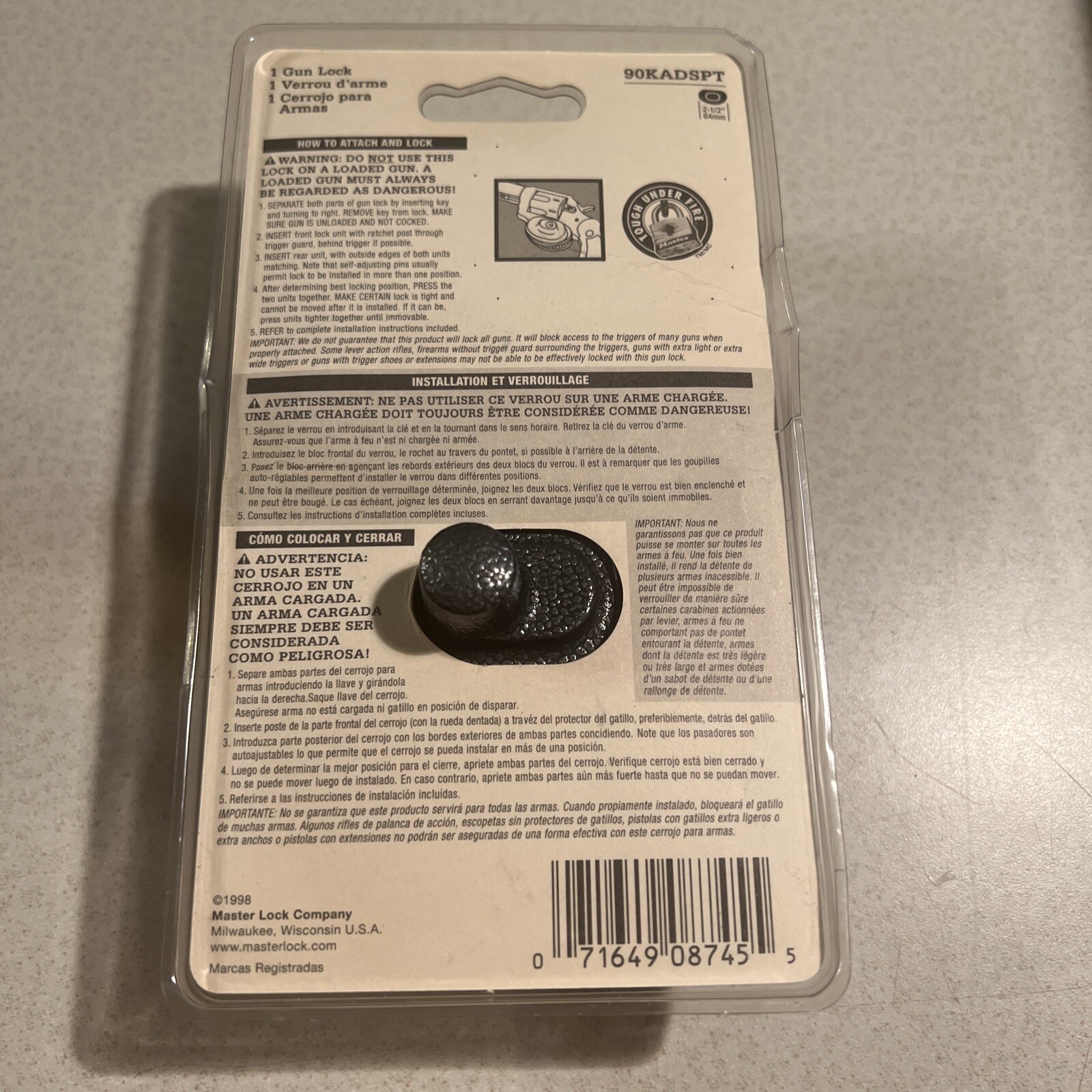 MASTER LOCK Gun Trigger Safety Rifle Handgun 90KADSPT 2.5 inch 64mm 2 ...