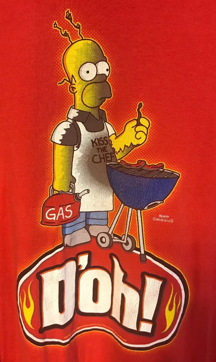 The Simpsons Homer Simpson Men XL Tee T Shirt Kiss The Chef Grill Cook ...