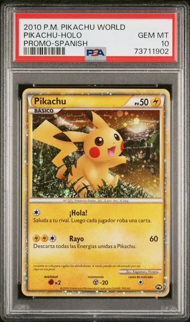 PSA 10 Pikachu Holo 2010 World Collection Promo Pokemon Spanish SWIRL ...