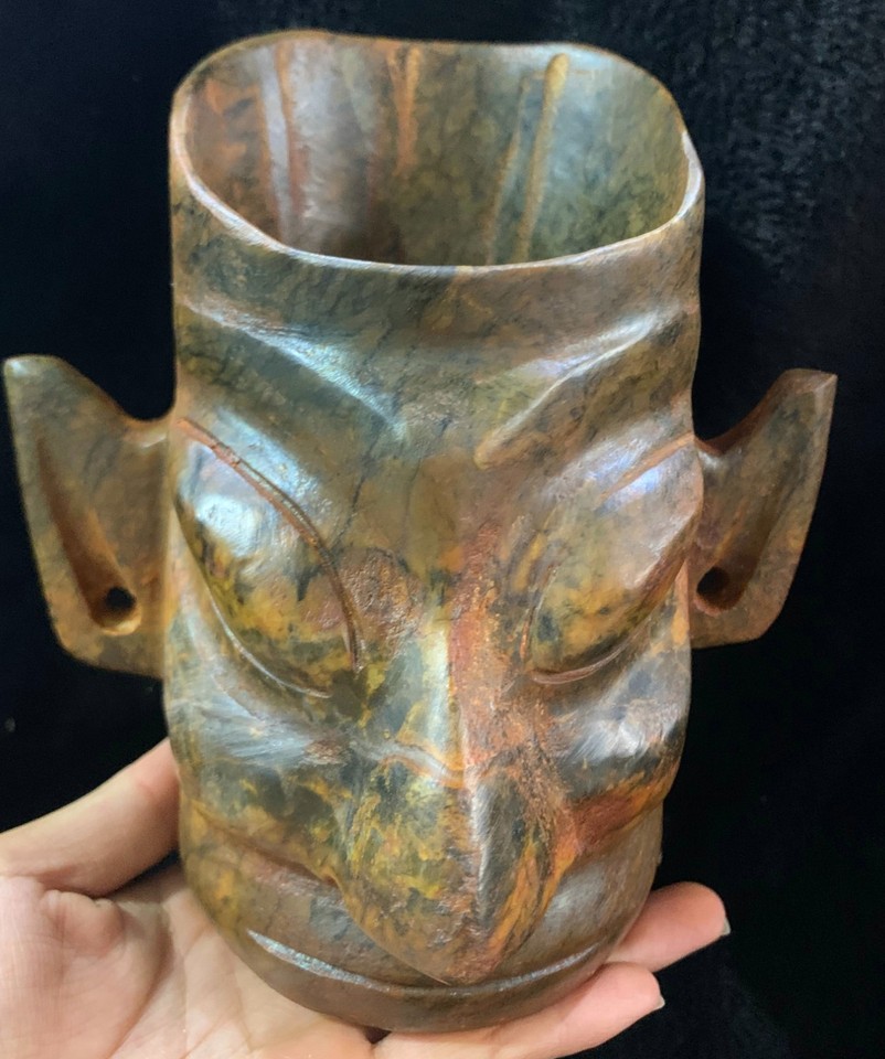 6"China Hongshan Culture Old Jade Carved Sanxingdui People Head ...