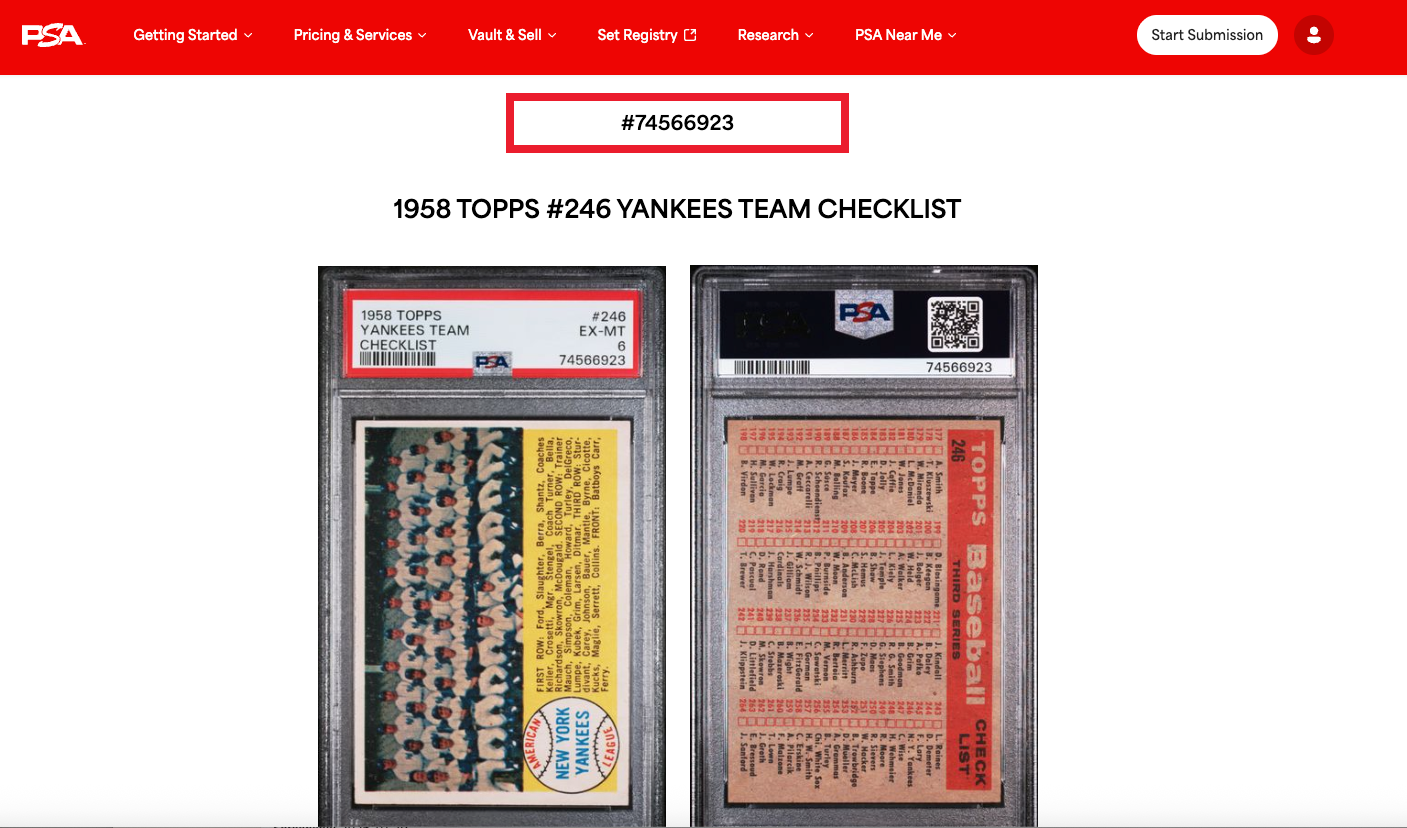 1958 Topps Yankees Team Checklist - PSA 6 EX-MT #246 - Mantle Berra ...