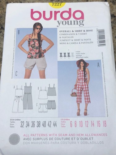 🦋 BURDA #7227 - LADIES BELOW KNEE OVERALLS-ROMPER-TOP & SHORTS PATTERN ...