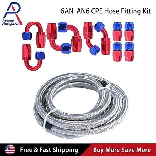6AN 3/8" Braided Stainless Steel CPE Fuel Line Hose with 10 Fittings ...