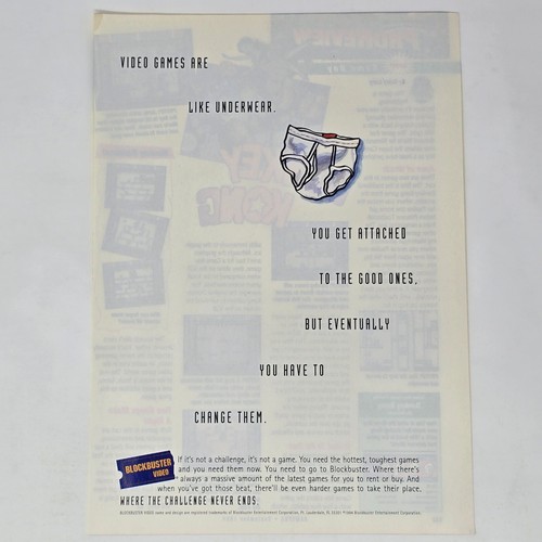 Blockbuster Video SNES Genesis NES PS1 Underwear Print Ad/Poster Promo ...