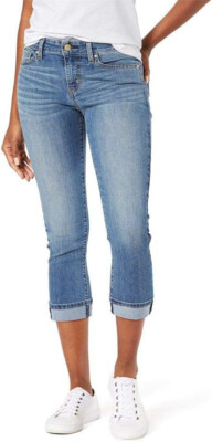 NWT SIZE 20 Signature Levi Strauss Cuffed Mid-Rise Stretch Denim Capri ...
