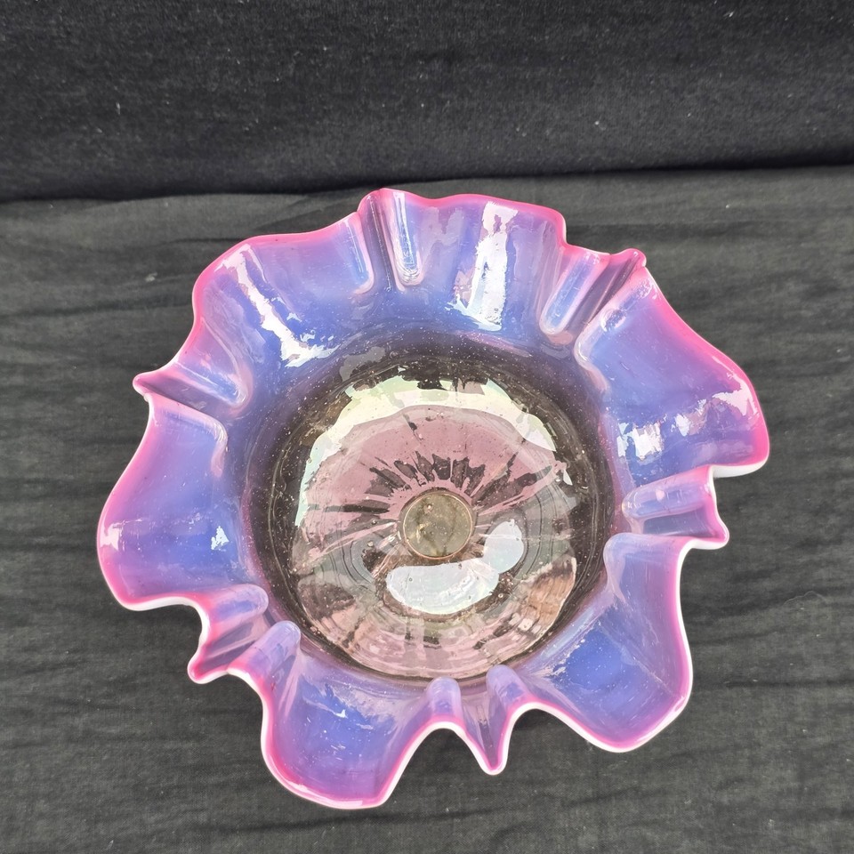 ANTIQUE VICTORIAN PINK OPALESCENT COMPOTE BOWL WITH VASELINE STEAM IN V ...