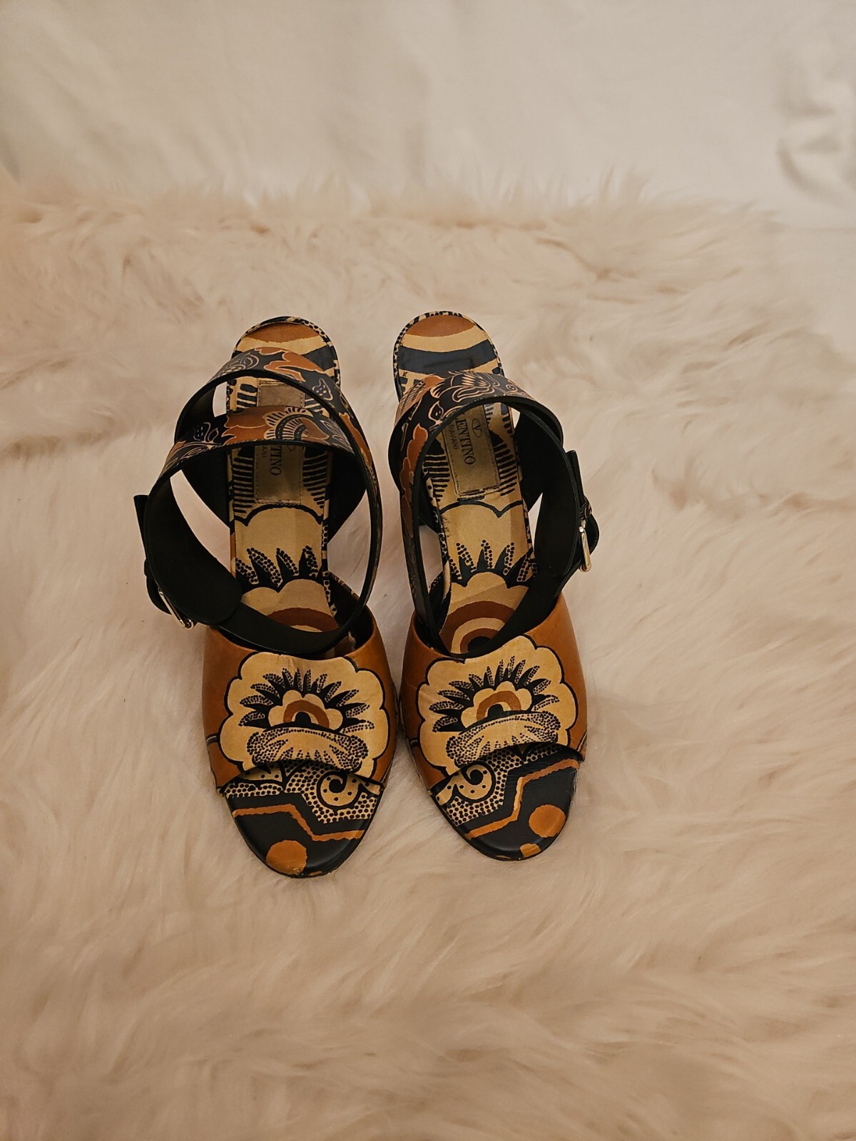Valentino Garavani Print Block Heel Brick Sandals Siz… - Gem