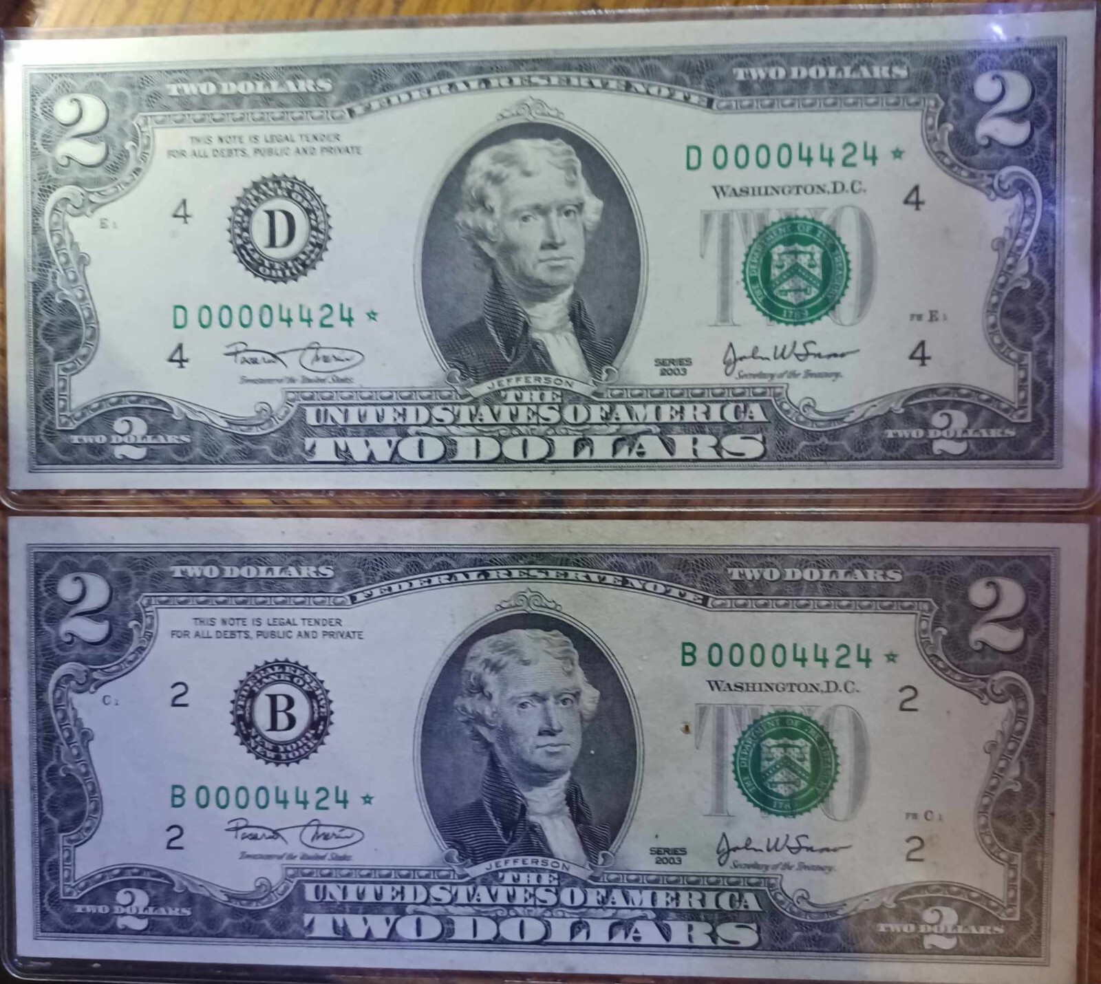 coins paper money errors $2 dollar bill with same serial numbers ...