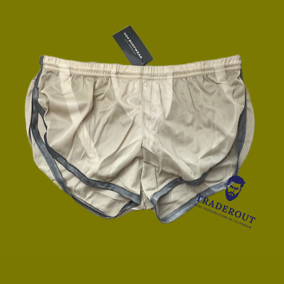 N2N Bodywear Men beige sheer Euro jock split 2-in-1 gym shorts size L ...