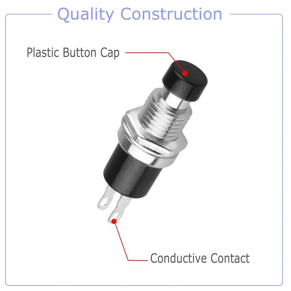 12V SPST Mini Push Button Pre-Wired Momentary N/O OFF-ON Switch Plug US ...