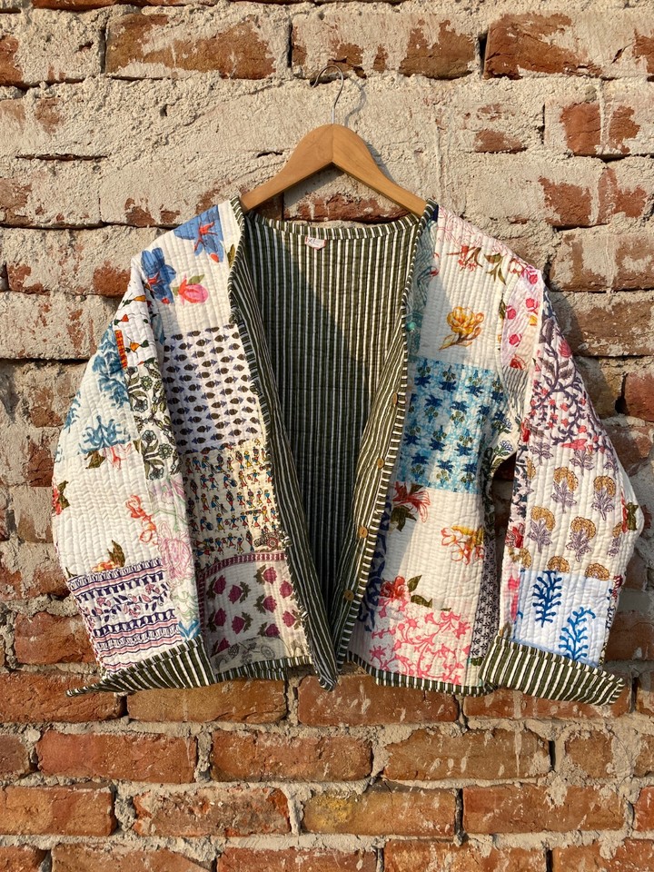 White Quilted Cotton Patchwork Jacket Handmade Cotton Jacket Women's ...