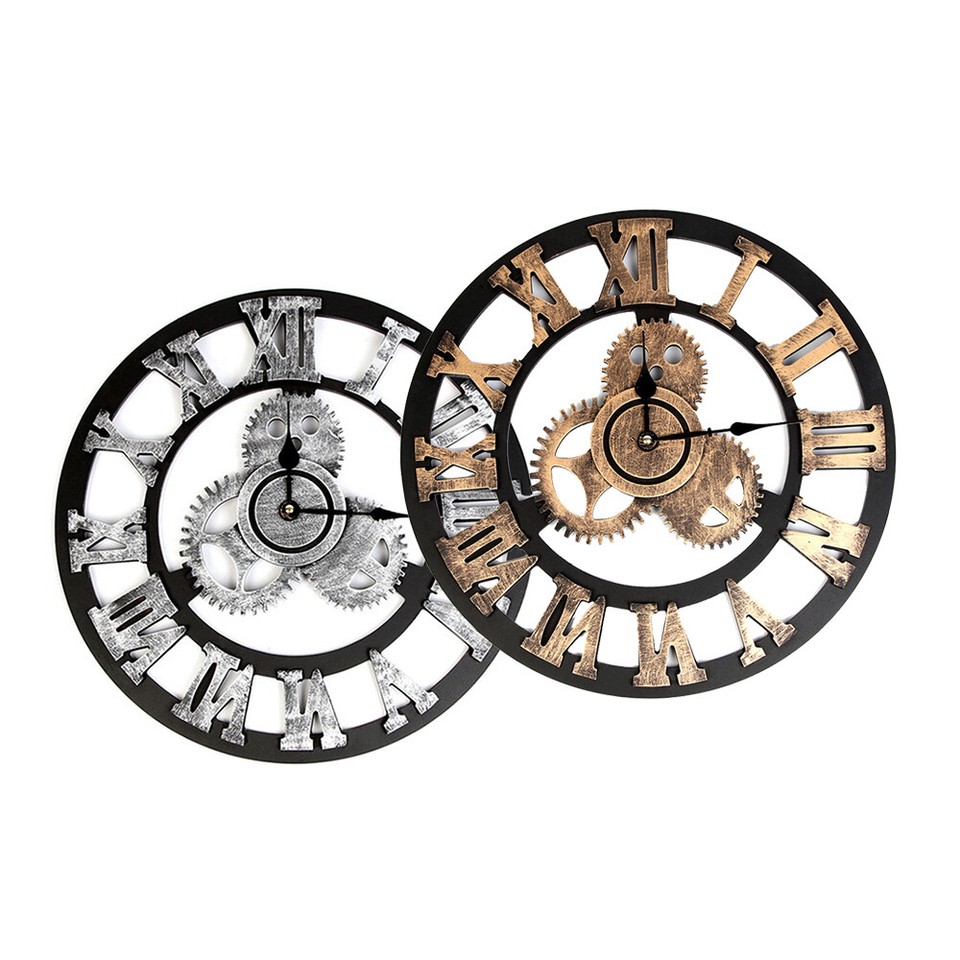 Wood Cogs Roman Numeral Wall Clock Cafe Bar Pub Home Hanging Decor Gear ...