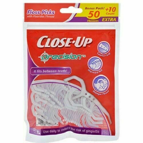 Floss Picks with Fluoridex Thread. Close Up Precision. Count 50+10 ...
