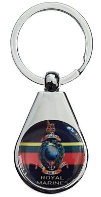 ROYAL MARINES CREST BADGE CHROME POLISHED KEYRING PEAR STYLE SHAPE ...