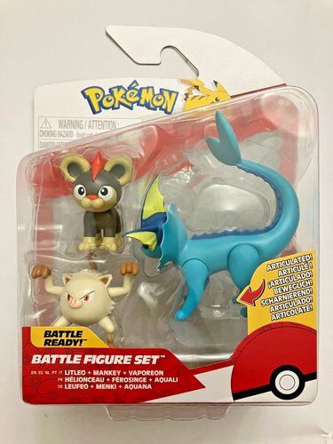 "Pokémon" Litleo Mankey Vaporeon, Battle Figure set, Jazwares, New | eBay