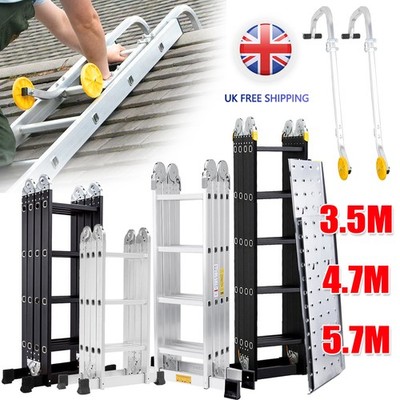 3.5M-5.7M Folding Ladder Aluminium Ladder Multi Purpose Extendable ...