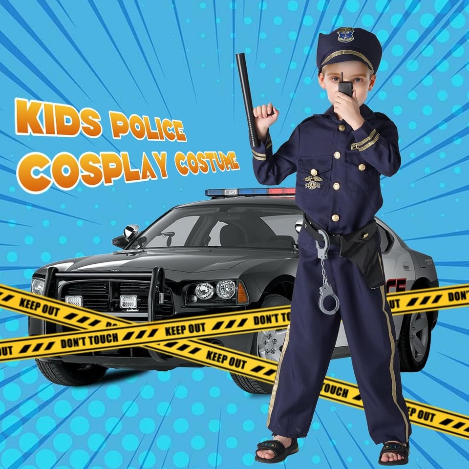 Police Costume for Kids, 8PCS Deluxe Cop Officer Outfit with Toy ...