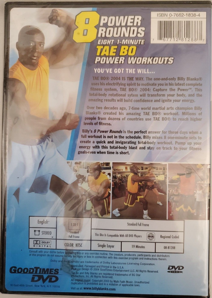 TAE BO: 8 POWER ROUNDS WORKOUT DVD, TOTAL BODY CONFIDENCE BUILD- BILLY ...