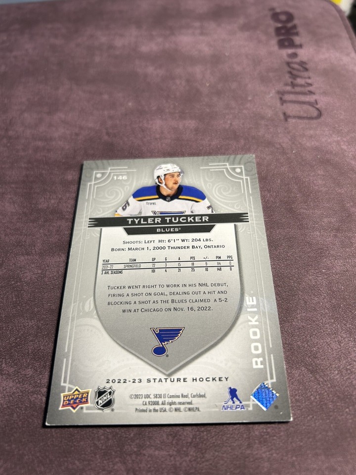 2022-23 UPPER DECK STATURE TYLER TUCKER Rookie /399 St. Louis Blues ...