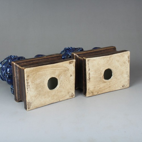 6.2" Good Chinese Jing De Zhen Blue Glaze Porcelain Duad Lion Figurines ...