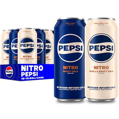 (12 Pack) Pepsi Nitro Infused Soda, Draft Cola & Vanilla Variety, 13.65 ...