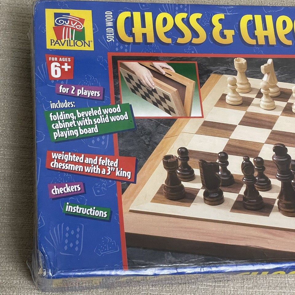 Vtg Pavilion Solid Wood Chess&Checkers Combo Pieces Wooden Folding ...