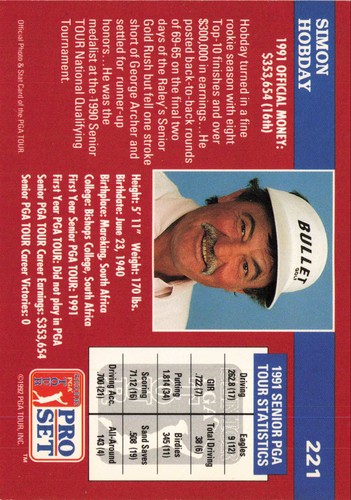 Simon Hobday #221 1992 Pro Set PGA Tour Golf | eBay
