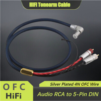 Silver Plated RCA to 5-Pin DIN Audio Phono Tonearm Cable with Ground ...