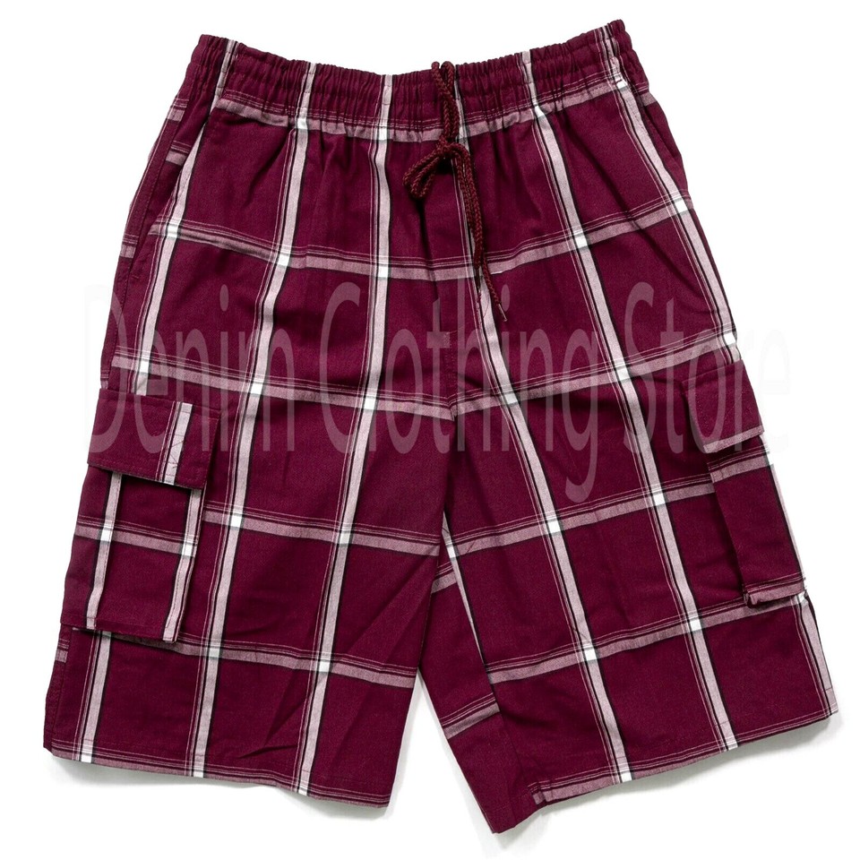 Shaka Wear Men's Checkered Relaxed Fit Plaid Cargo Shorts Loose Fitting ...