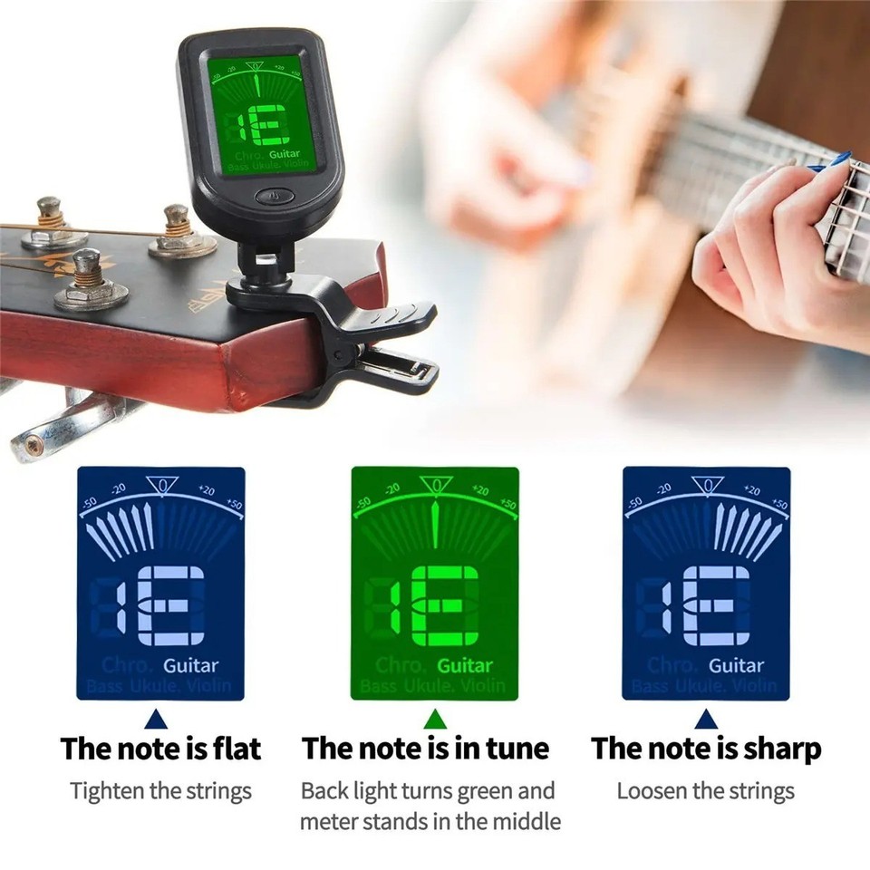 Clip-On Stimmgerät für Gitarre – Chromatischer Tuner für Gitarre, Bass ...
