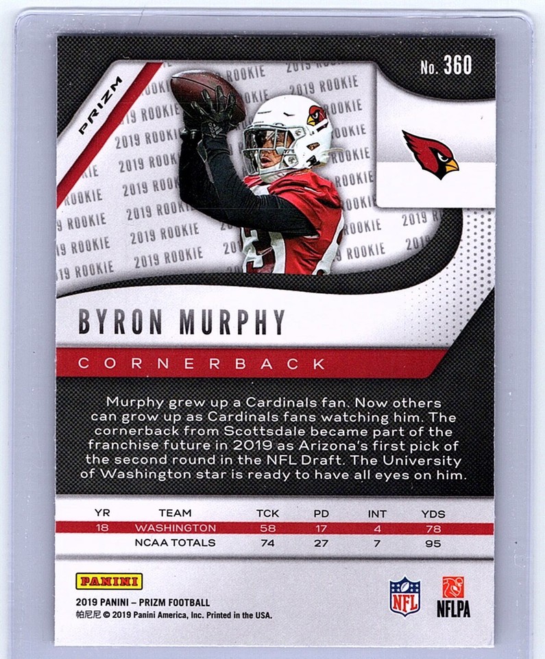 2019 Panini Prizm #360 Byron Murphy rc sp Red White and Blue Excellent ...
