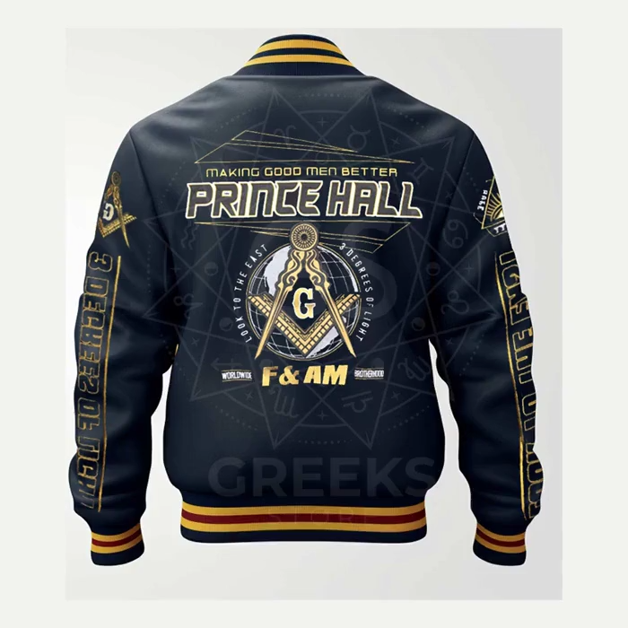Men’s Prince Hall Masonic Leather Bomber Jacket Handmade Embroidered ...