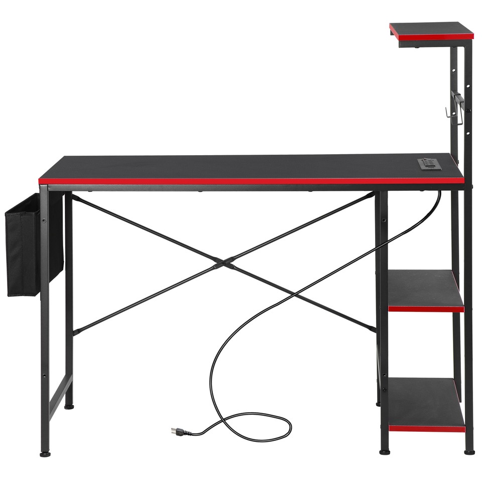 44 Inch Gaming Desk with Power Outlet & LED Light Computer Office Desk ...