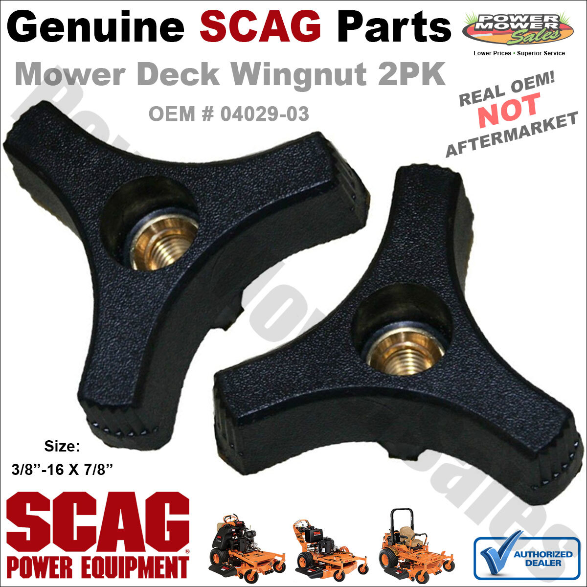 2PK OEM Scag Mower Cover Body Panel Wing Nut 3/8-16 X 7/8 Knob 04029-03 ...