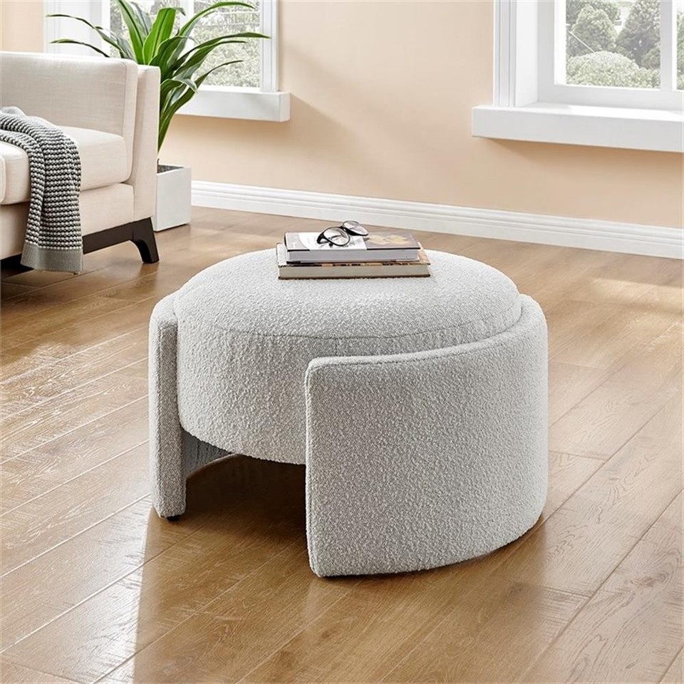 New Pacific Direct Felicia Round Fabric Ottoman in Boucle Beige | eBay