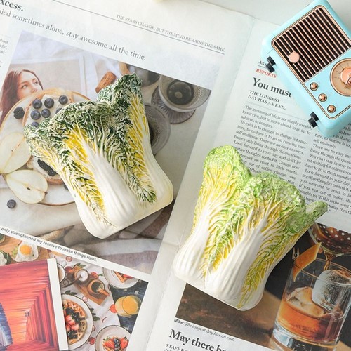 Simulation Vegetable Ceramic Cabbage Pen Holder Eyebrow Pencil Stand ...