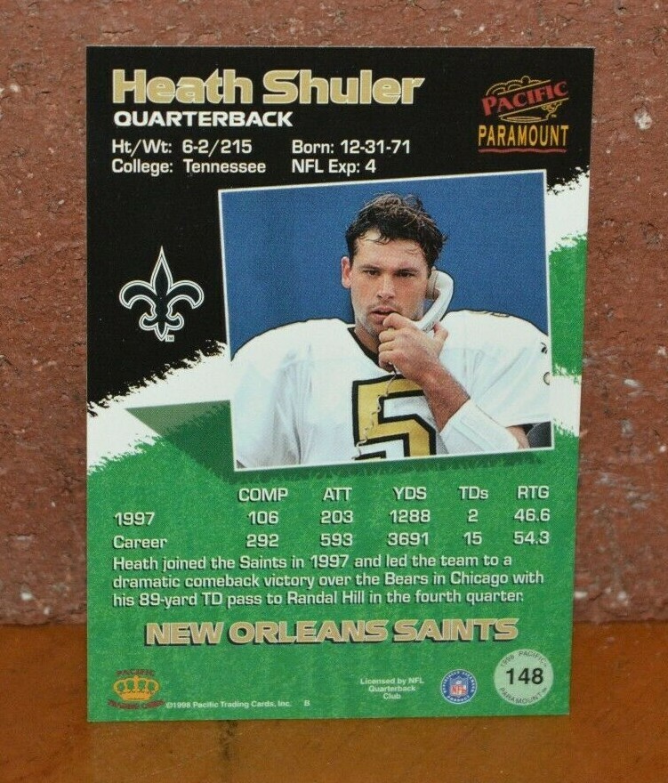 PACIFIC PARAMOUNT HEATH SHULER NEW ORLEANS SAINTS FOOTBALL CARD # 148 ...