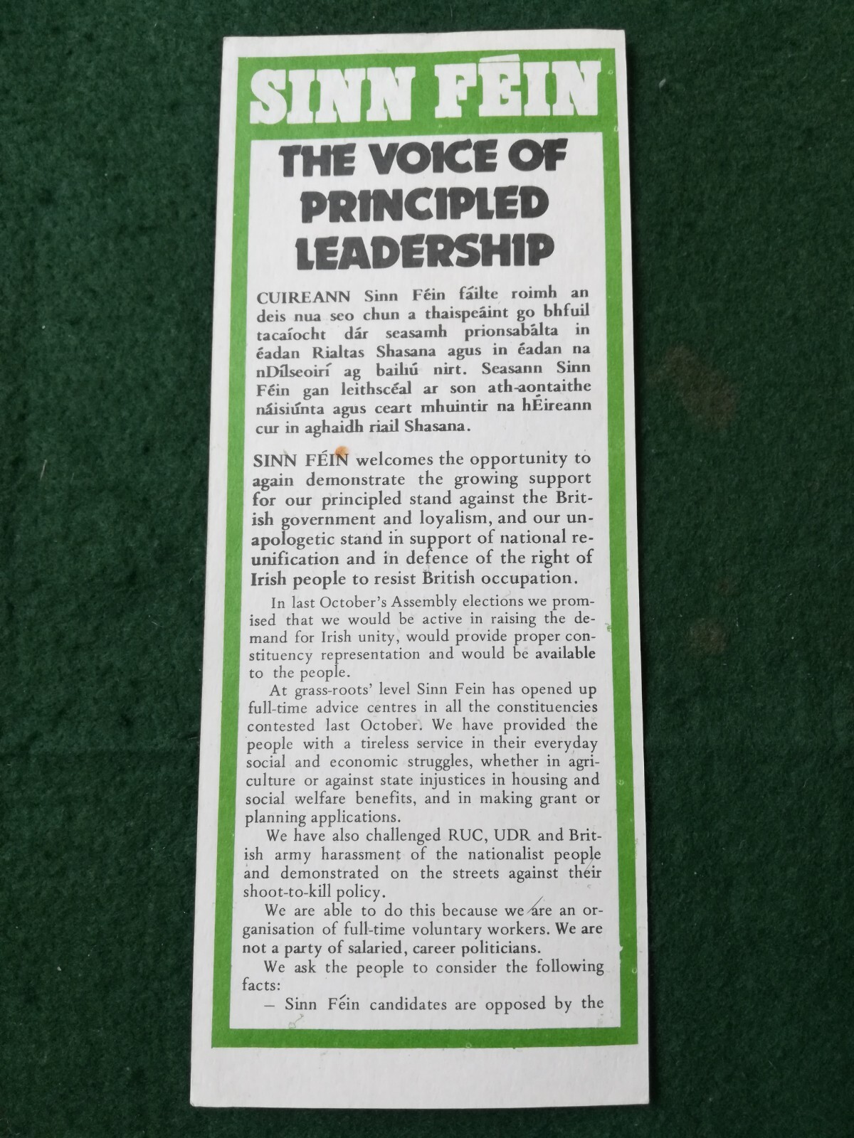 1970s Irish Republican Sinn Féin Election Leaflet. | eBay UK