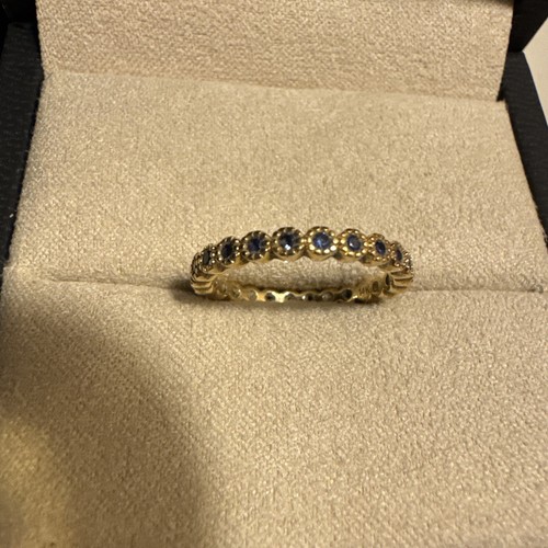 Sz 4 Blue Nile 14K Yellow Gold Sapphire Eternity Stacking Ring 1.3mm Orig Box | eBay