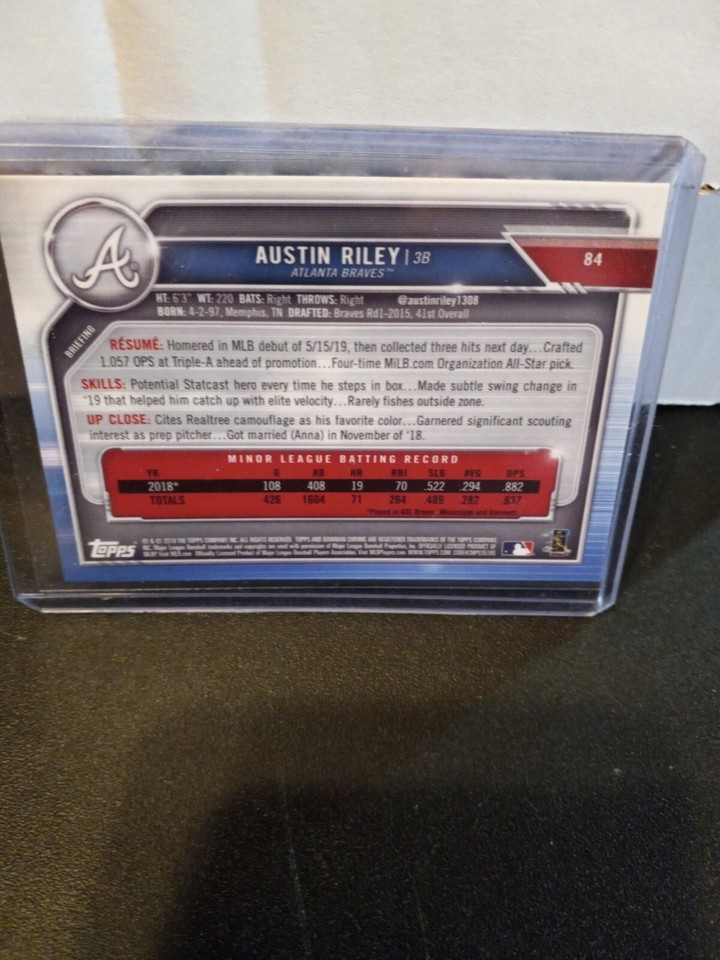 2019 Bowman Chrome AUSTIN RILEY Rookie Card RC # 84 Atlanta Braves 🔥 🔥 ...