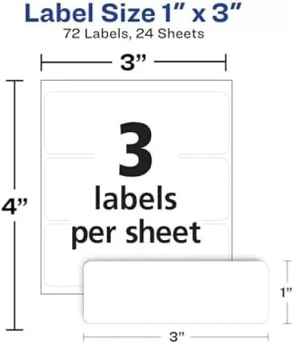 Multi-Use Removable Labels, 1" X 3", White, Non-Printable, 72 Blank ...