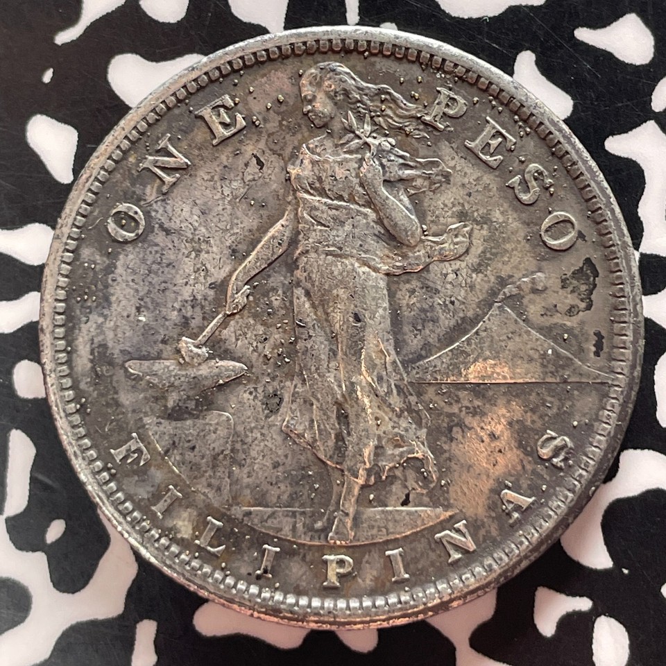 1908-S U.S. Philippines 1 Peso Lot#T4716 Large Silver Coin! Nice ...